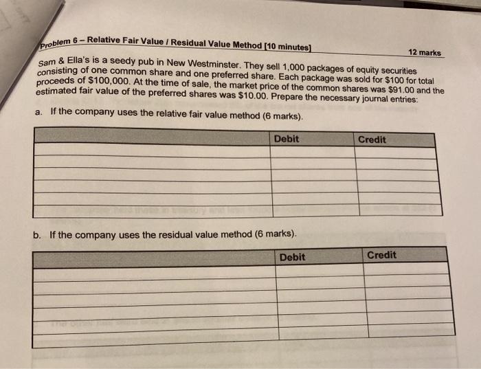 Solved Problem 6 - Relative Fair Value / Residual Value | Chegg.com
