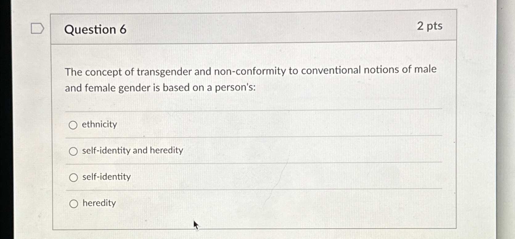 Solved Question 62 ﻿ptsThe concept of transgender and | Chegg.com