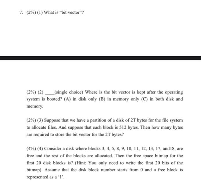 Solved 7 2 1 What Is Bit Vector 2 2 Single 