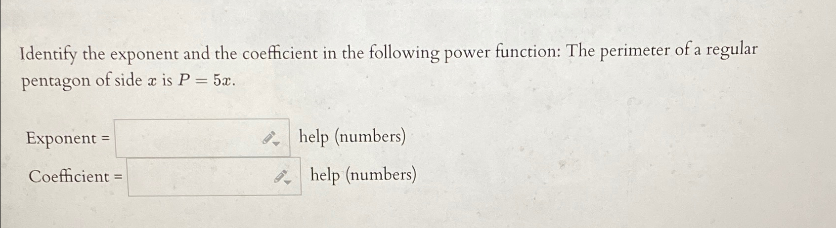 Solved Identify the exponent and the coefficient in the | Chegg.com