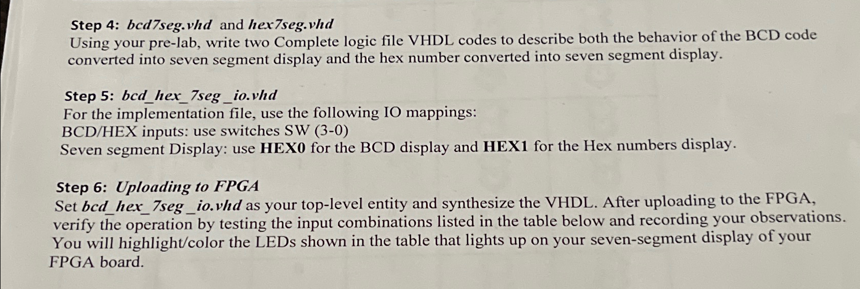 Solved Step 4: bcd7seg.vhd and hex7seg.vhdUsing your | Chegg.com