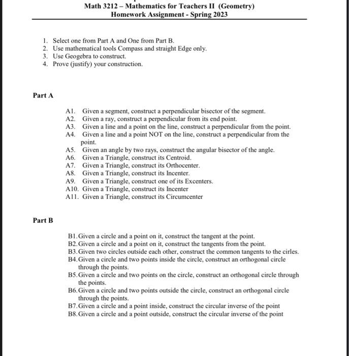 Solved 1. Select one from Part A and One from Part B. 2. Use | Chegg.com