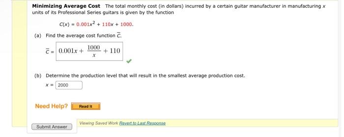 Solved Minimizing Average Cost The total monthly cost (in | Chegg.com