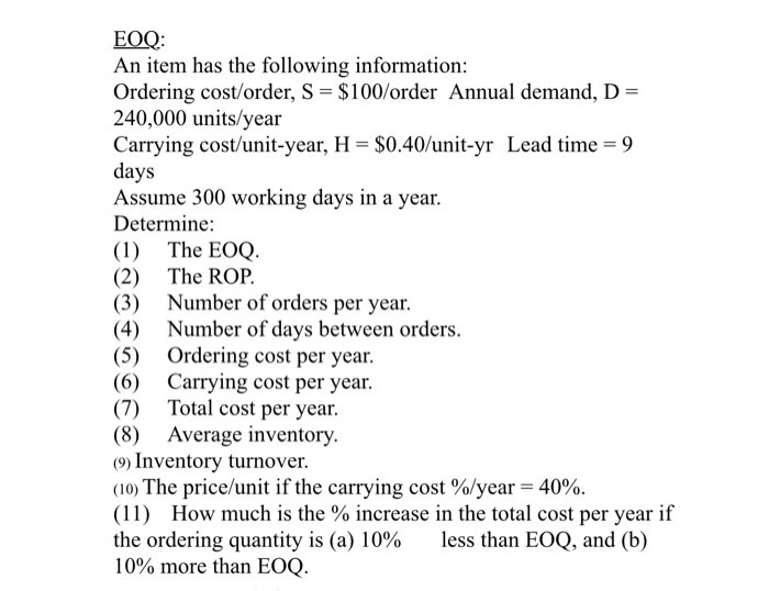 Solved EOO: An item has the following information: Ordering | Chegg.com
