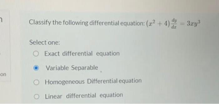 Solved Classify the following differential equation: | Chegg.com
