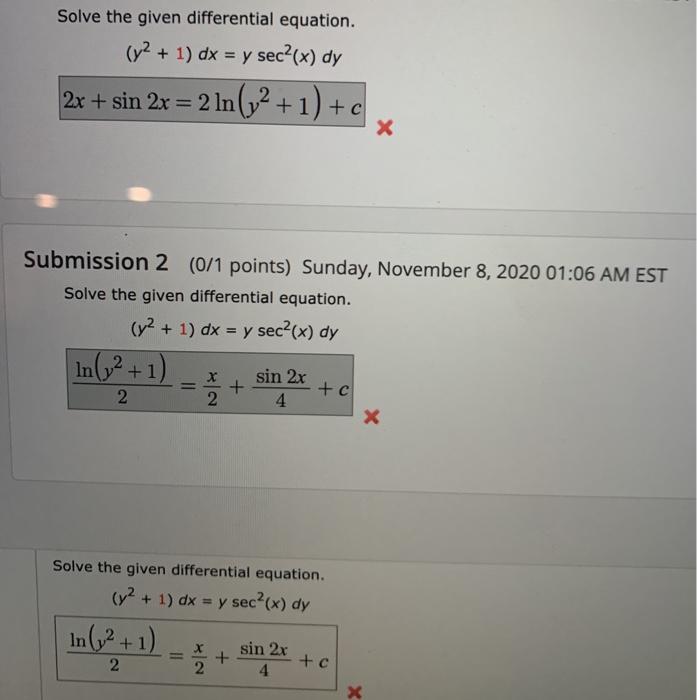 Solved solve the given differential equation.(y^2 + 1)dx = y | Chegg.com