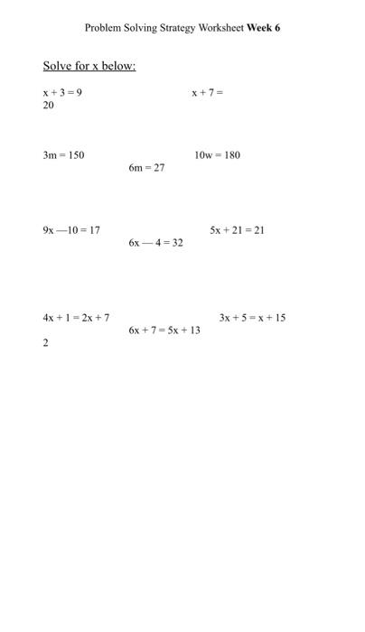 Solved Solve for x below: x+3=9 20 Problem Solving Strategy | Chegg.com