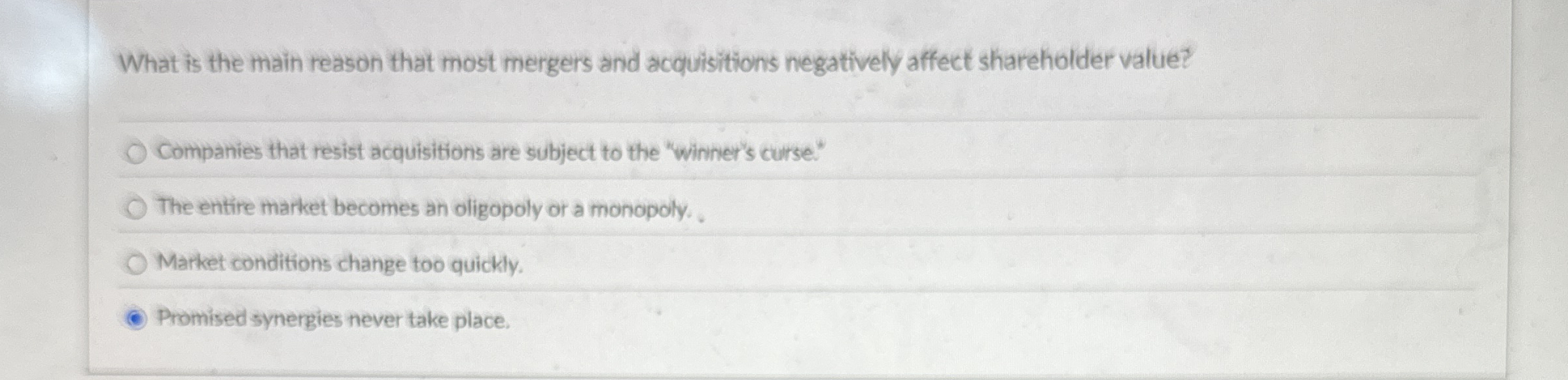 Solved What is the main reason that most mergers and | Chegg.com