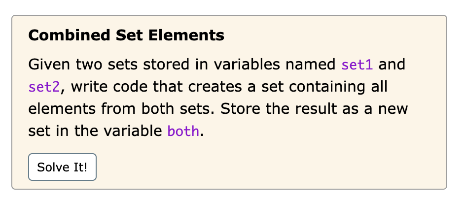 Solved Combined Set ElementsGiven two sets stored in | Chegg.com