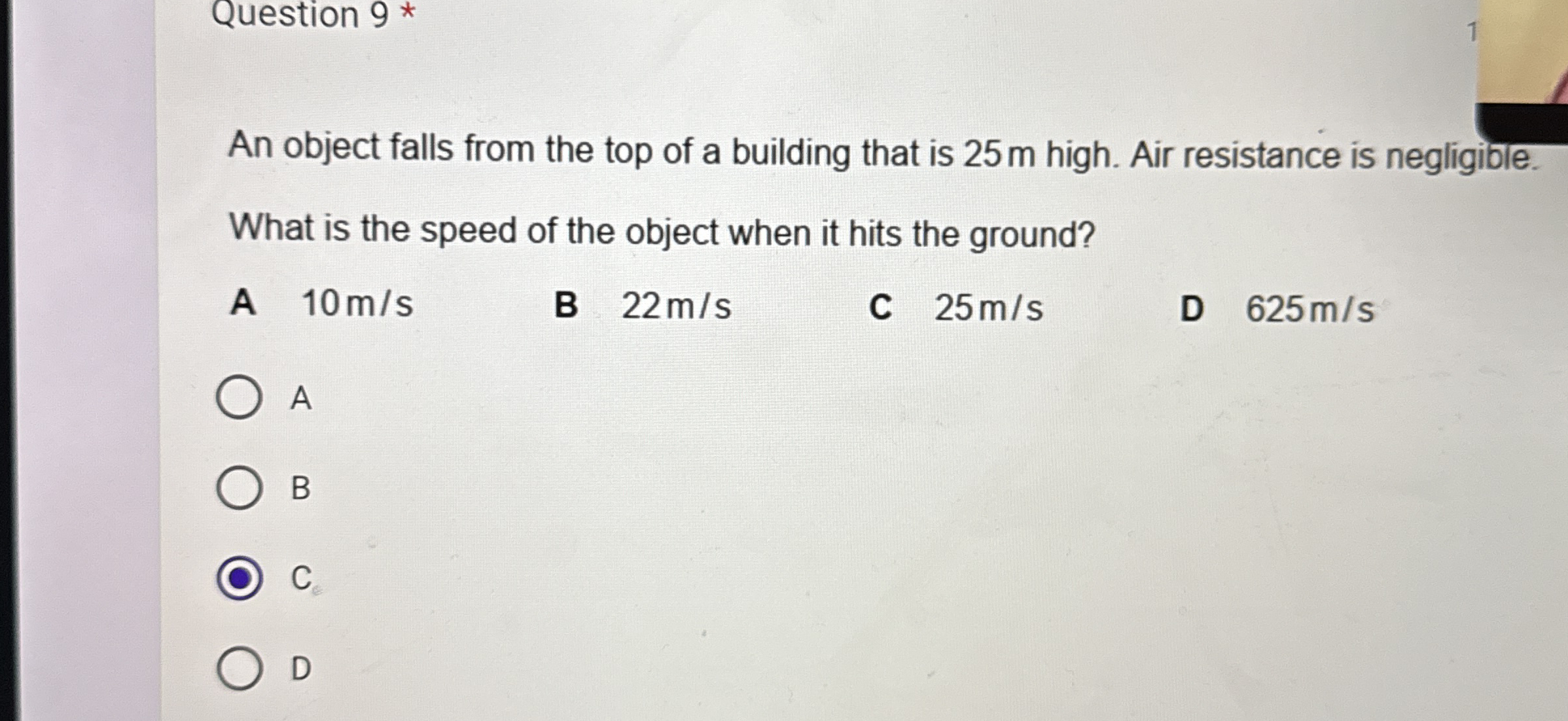Solved Question 9 *1An object falls from the top of a | Chegg.com