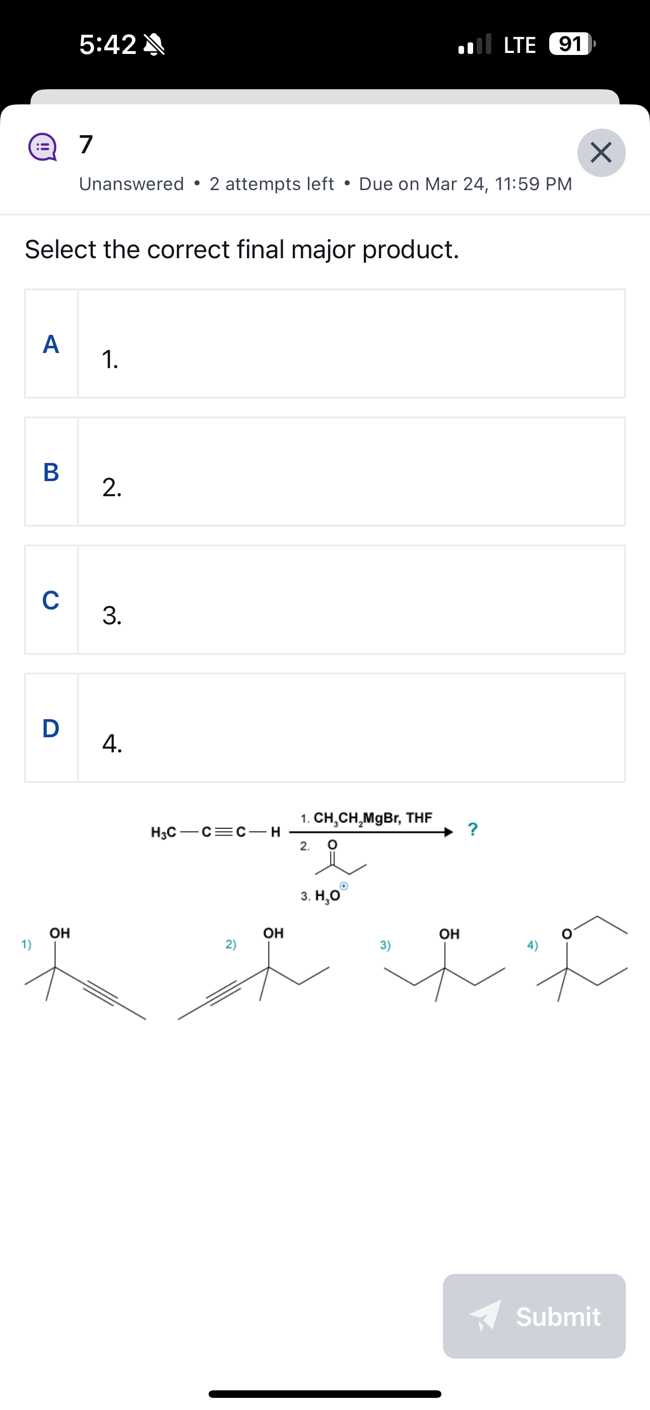 Solved Select the correct final major product.A 1B 2C 3D 4 | Chegg.com