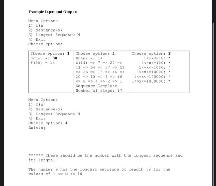 Solved Programming Assignment 4 CSC 1060 3x + 1 Problem | Chegg.com
