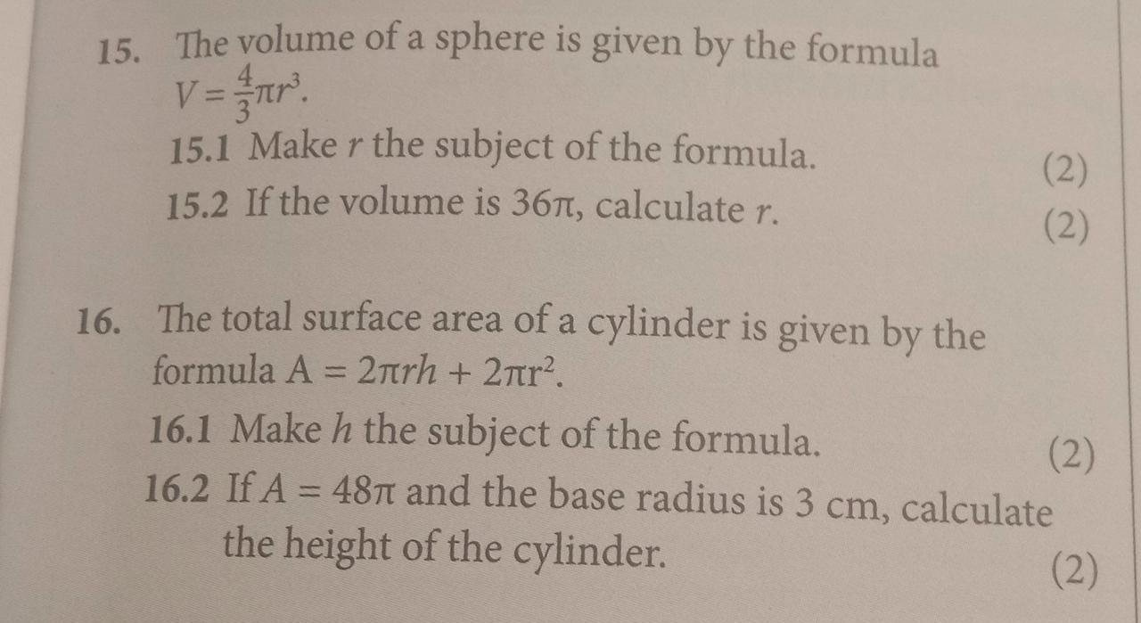 Solved 15. The volume of a sphere is given by the formula | Chegg.com