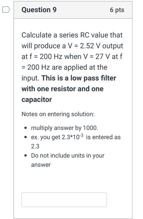 Solved Calculate a series RC value that will produce aV=2.52 | Chegg.com