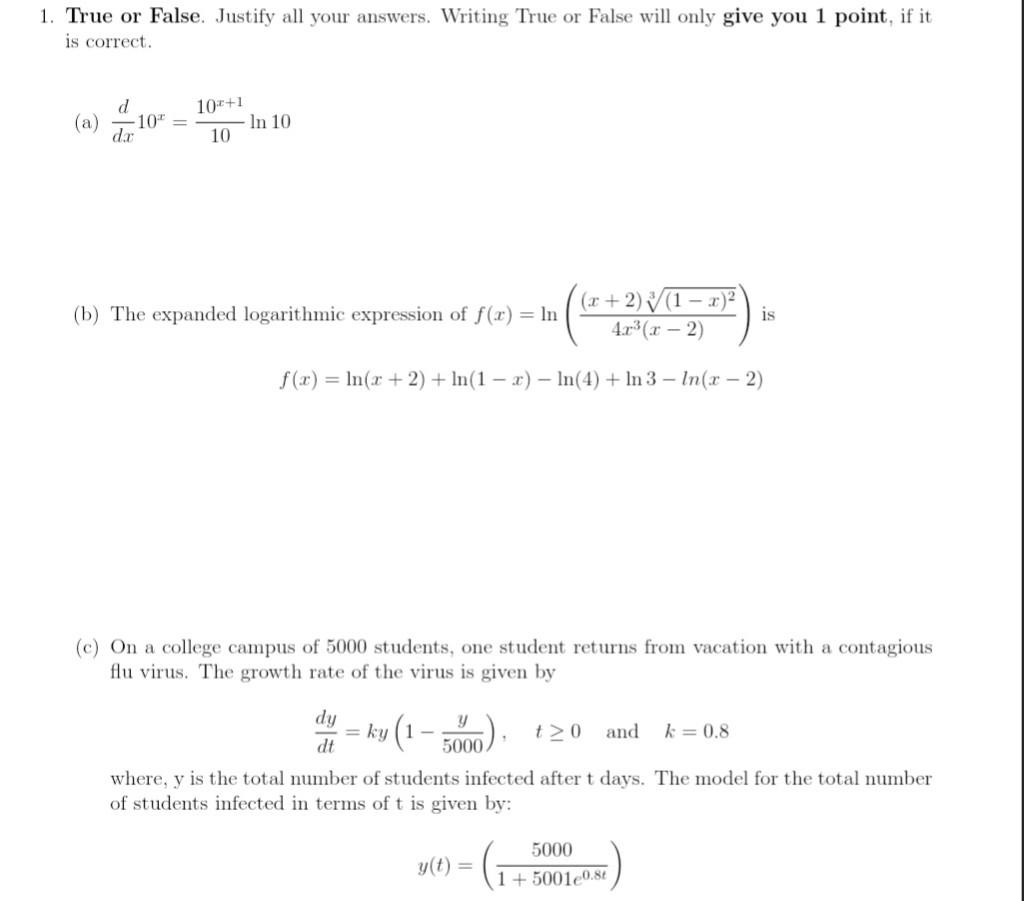 Solved 1. True or False. Justify all your answers. Writing | Chegg.com