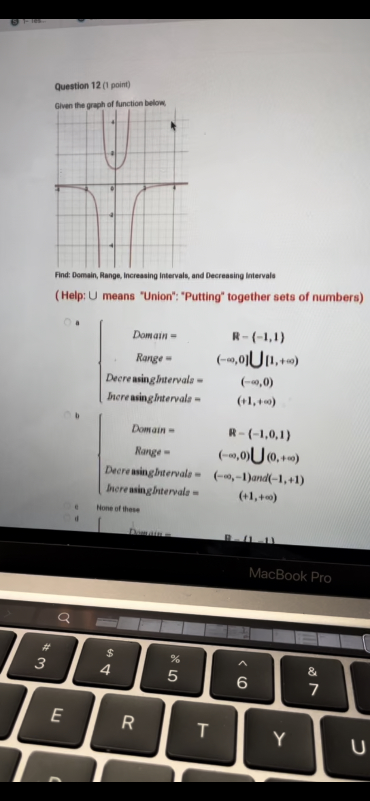 Solved Question 12 (1 ﻿point)Find: Domain, Range, Increasing | Chegg.com