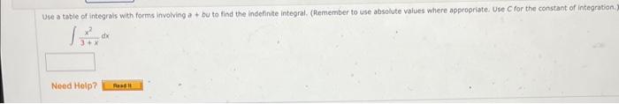 Solved Use a table of integrals with forms involving a + bu | Chegg.com