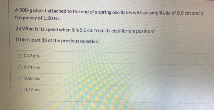 Solved A 500-g object attached to the end of a spring | Chegg.com