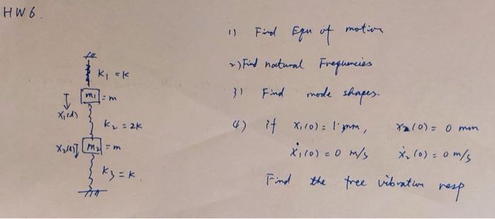 Solved HW 6 . 1) Find Equ of motion 2) Find natural | Chegg.com