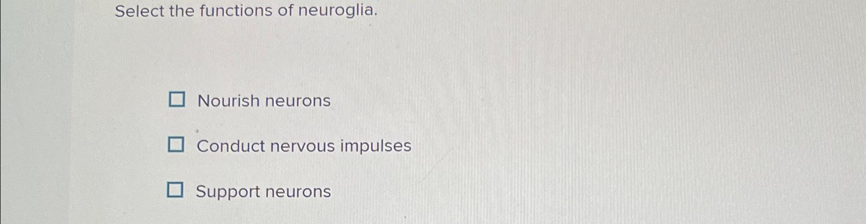 Solved Select the functions of neuroglia.Nourish | Chegg.com