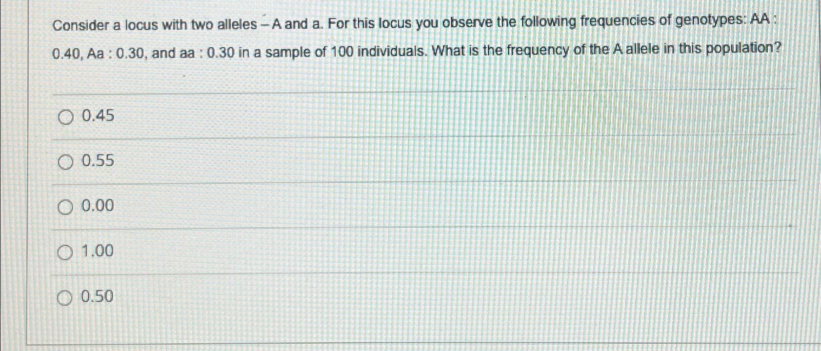 Solved Consider a locus with two alleles - ﻿A and a. ﻿For | Chegg.com