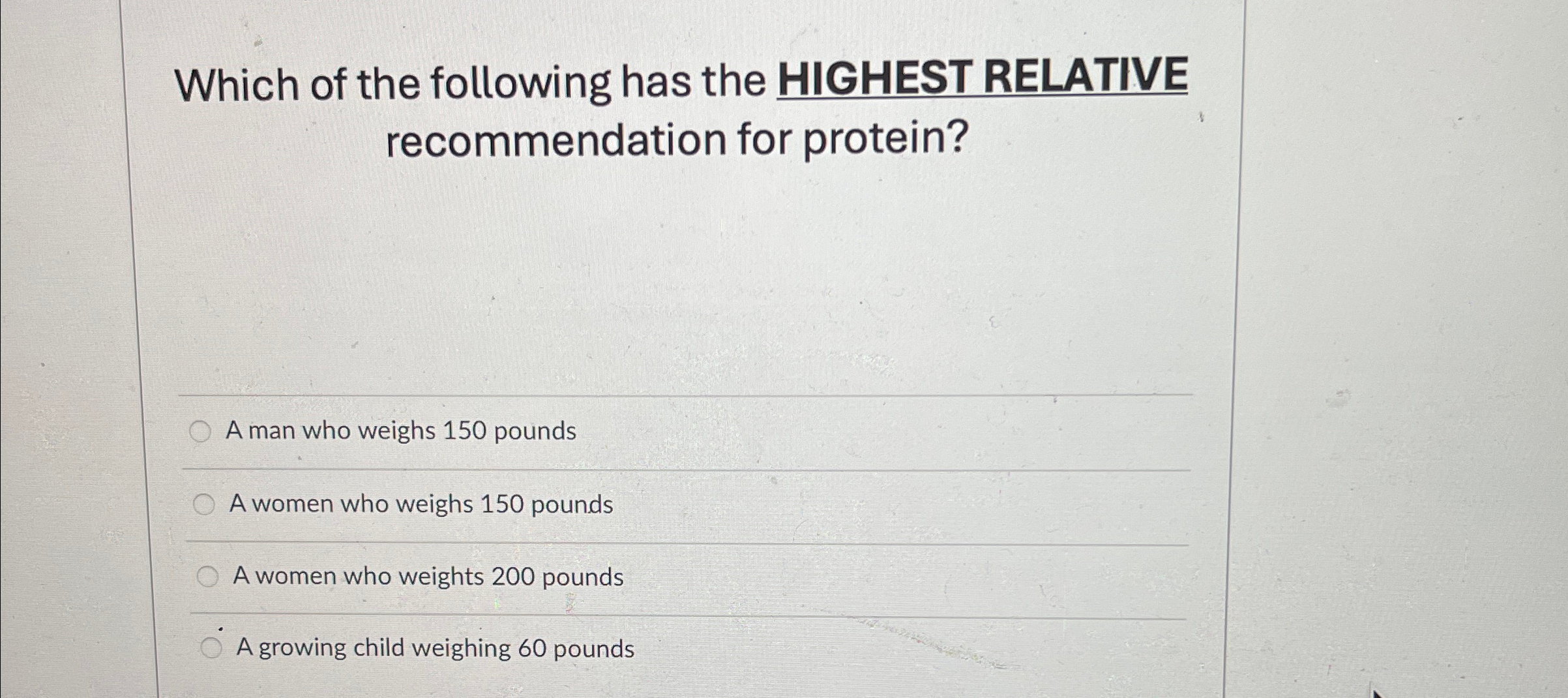 Solved Which of the following has the HIGHEST RELATIVE | Chegg.com