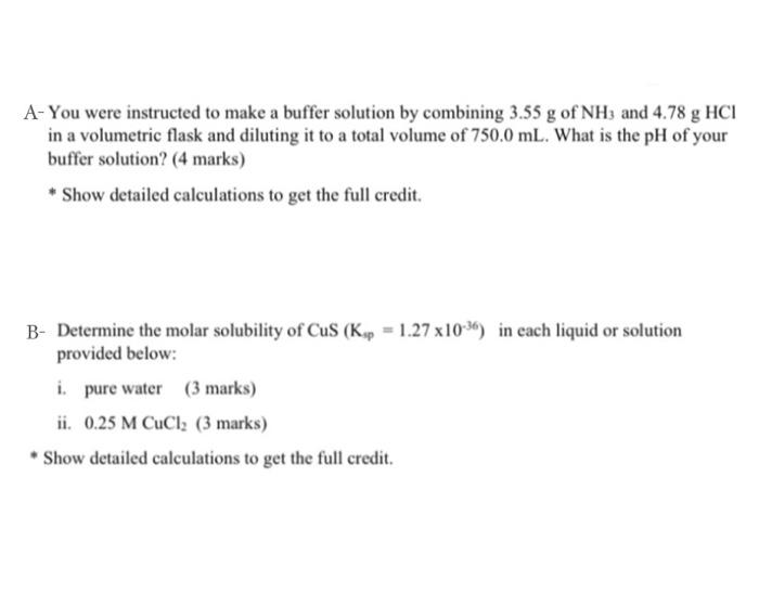 Solved A-You were instructed to make a buffer solution by | Chegg.com