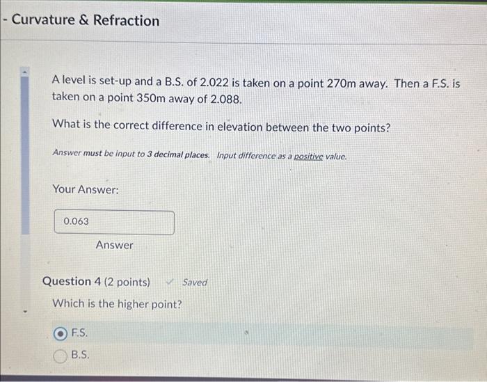 Solved A level is set-up and a B.S. of 2.022 is taken on a | Chegg.com
