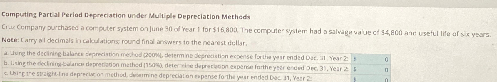 Solved Computing Partial Period Depreciation under Multiple | Chegg.com