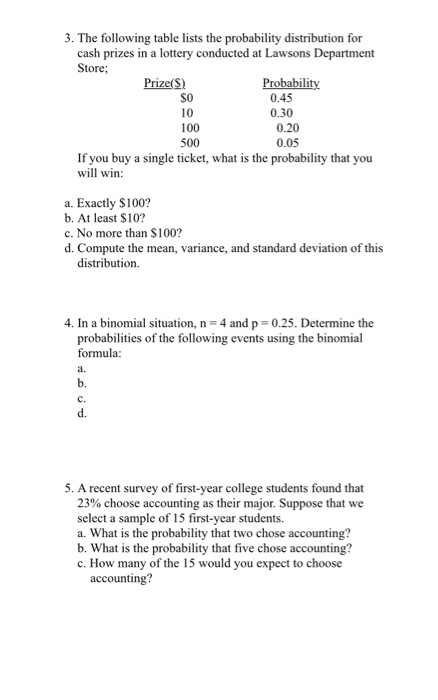 Solved 3. The following table lists the probability | Chegg.com
