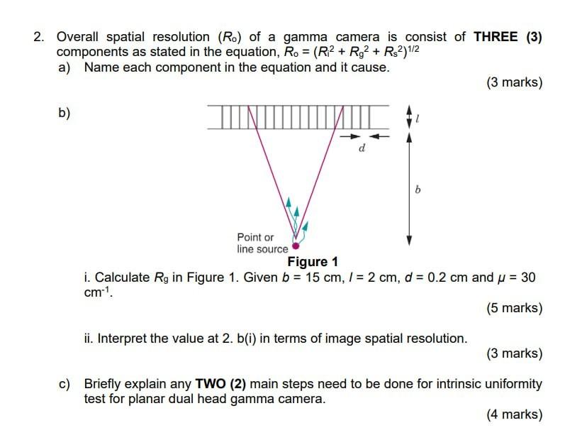 Solved 2 Overall Spatial Resolution R0 Of A Gamma Camera