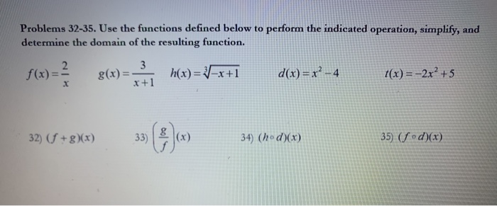 Solved Problems 32-35. Use the functions defined below to | Chegg.com