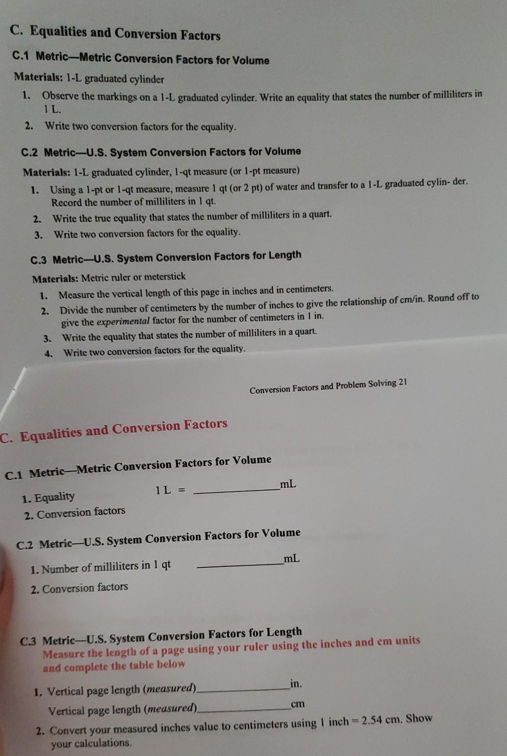 Solved C. Equalities and Conversion Factors C.1 | Chegg.com Solved C. Equalities and Conversion Factors C.1 | Chegg.com