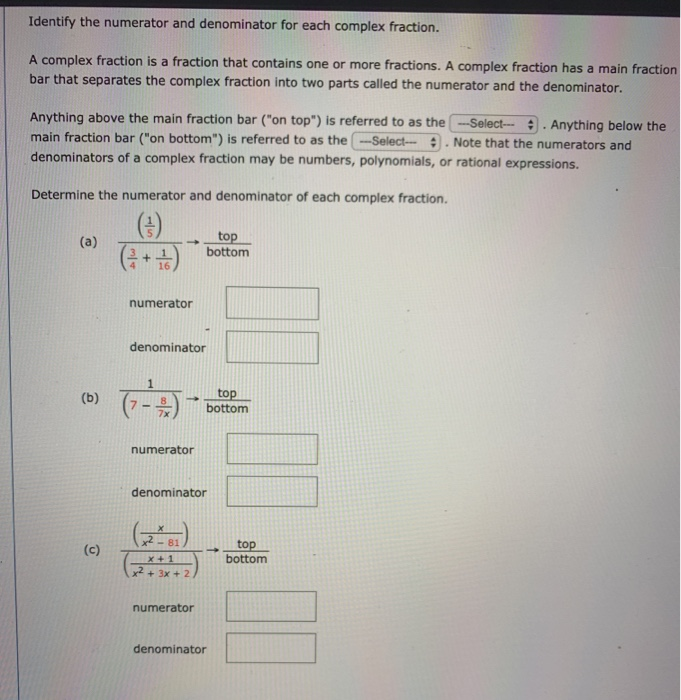 Solved Identify the numerator and denominator for each | Chegg.com