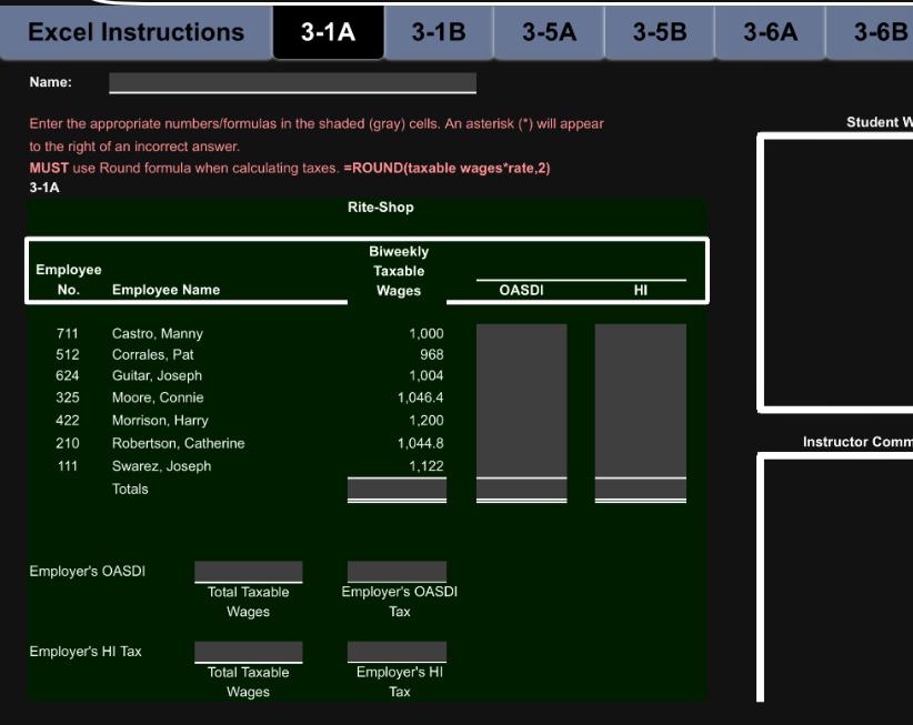 Solved Excel InstructionsName:Enter the appropriate | Chegg.com