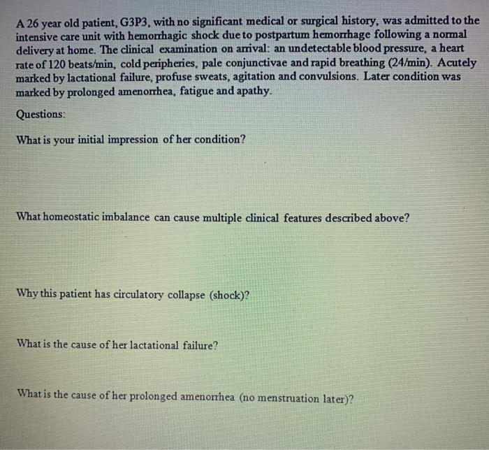 Solved A 26 year old patient, G3P3, with no significant | Chegg.com