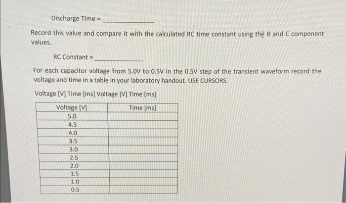 Solved RC Constant = For each capacitor voltage from 5.0 V | Chegg.com