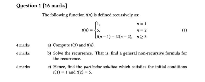 Solved The following function t(n) is defined recursively | Chegg.com