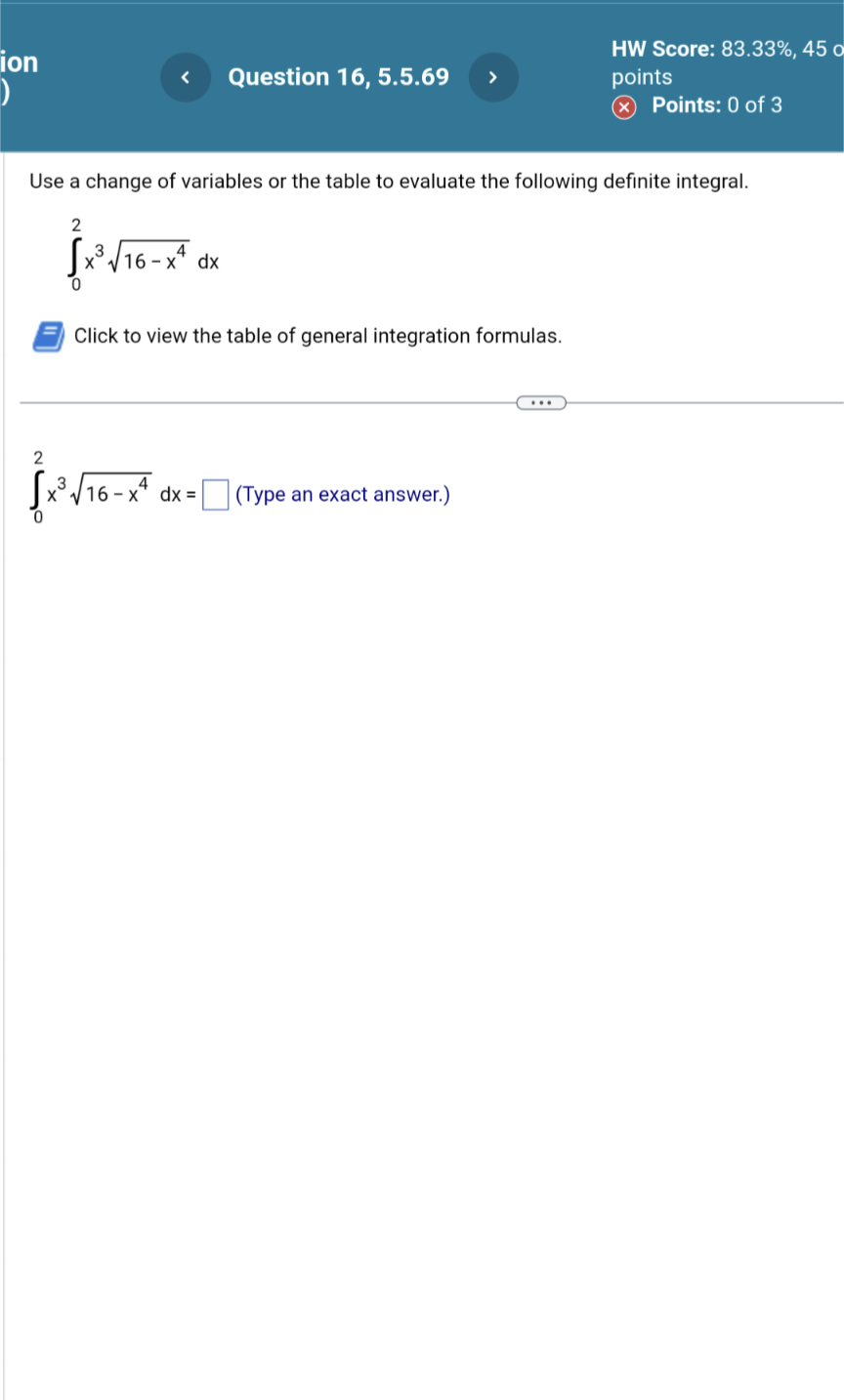 Solved Question 16, 5.5.69 HW Score: 83.33%,450 points ( ) | Chegg.com