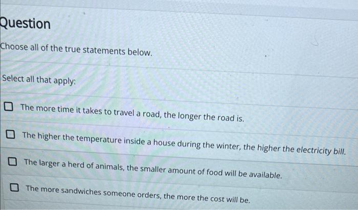 Question Choose all of the true statements below. | Chegg.com