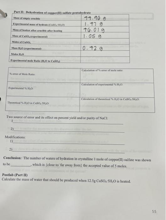 Solved Stoichiometry Lab Report Part I-Purpose: To make NaCl | Chegg.com