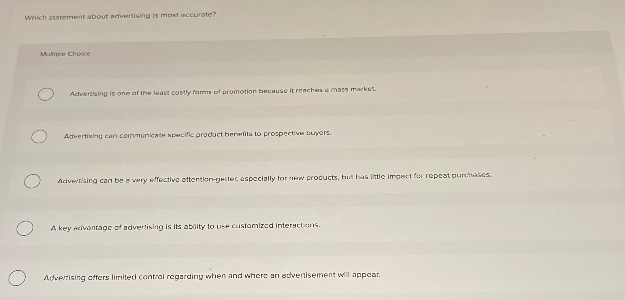 Solved Which statement about advertising is most | Chegg.com