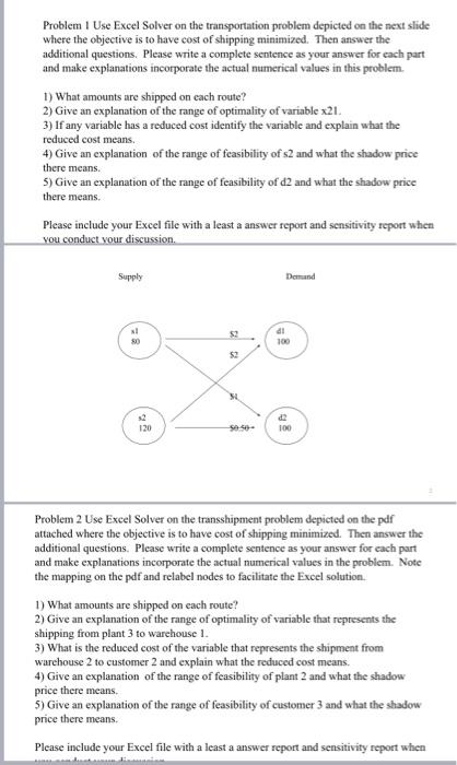 Solved Problem i Use Excel Solver on the transportation | Chegg.com