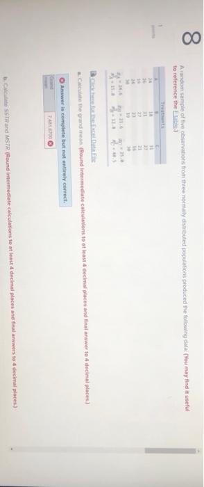 calculate the grand mean, SSTR, MSTR, SSE, MSE, and | Chegg.com