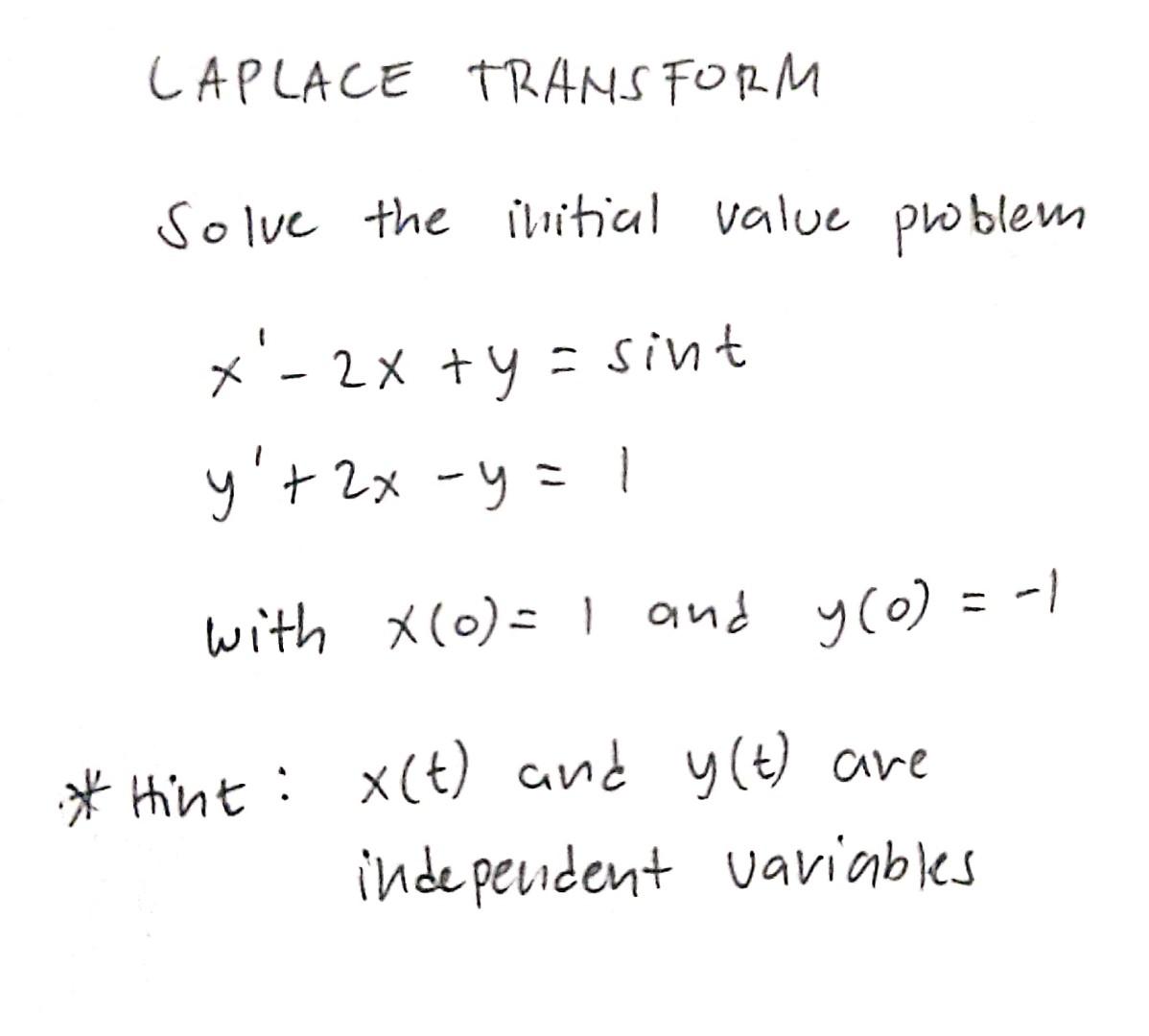 Solved LAPLACE TRANSFORM Solve the initial value problem x² | Chegg.com
