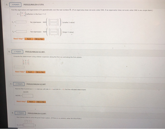 Solved 2. 0/2 POINTS PREVIOUS ANSWERS POOLELINALG4 3.6.002. | Chegg.com
