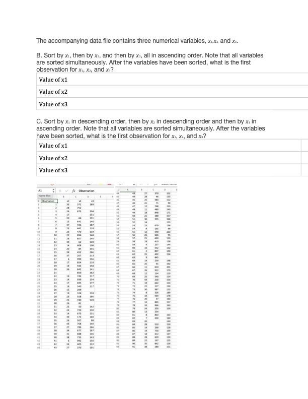 Solved The accompanying data file contains three numerical | Chegg.com