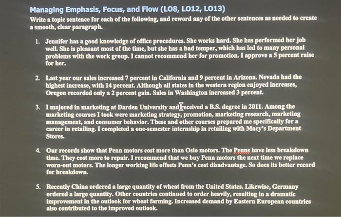Managing Emphasis, Focus, and Flow (L08, LO12, LO13) | Chegg.com