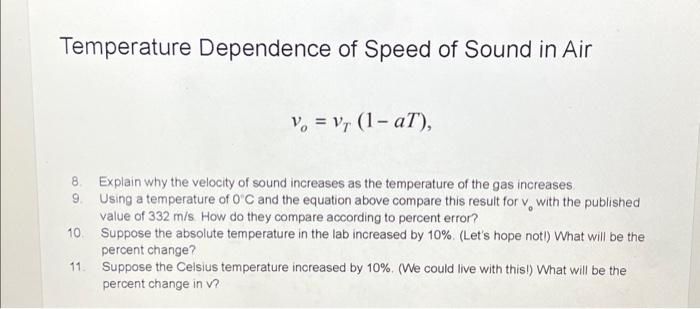 Solved Temperature Dependence of Speed of Sound in Air | Chegg.com