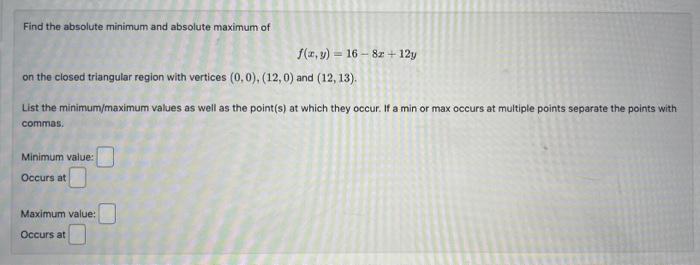 Solved Find The Absolute Minimum And Absolute Maximum Of 5692